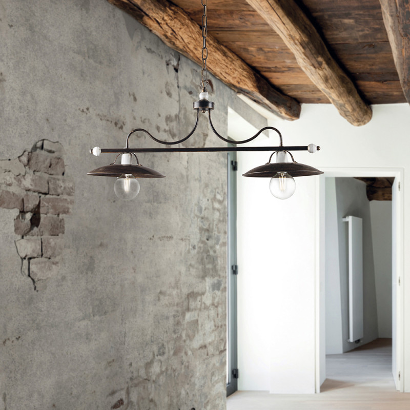 Kovový lustr BL234-2-BR "Cantina" 2 X 60 Watt Max, hnědá, zlatá, Rustical, 2 X 60 W, Hnědá ...